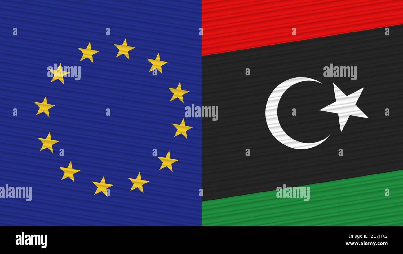 Libya and European Union Two Half Flags Together Fabric Texture ...