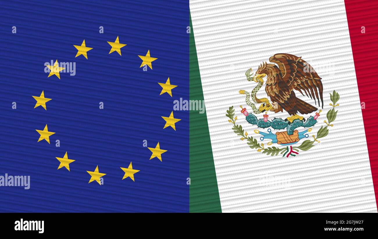 Mexico and European Union Two Half Flags Together Fabric Texture ...