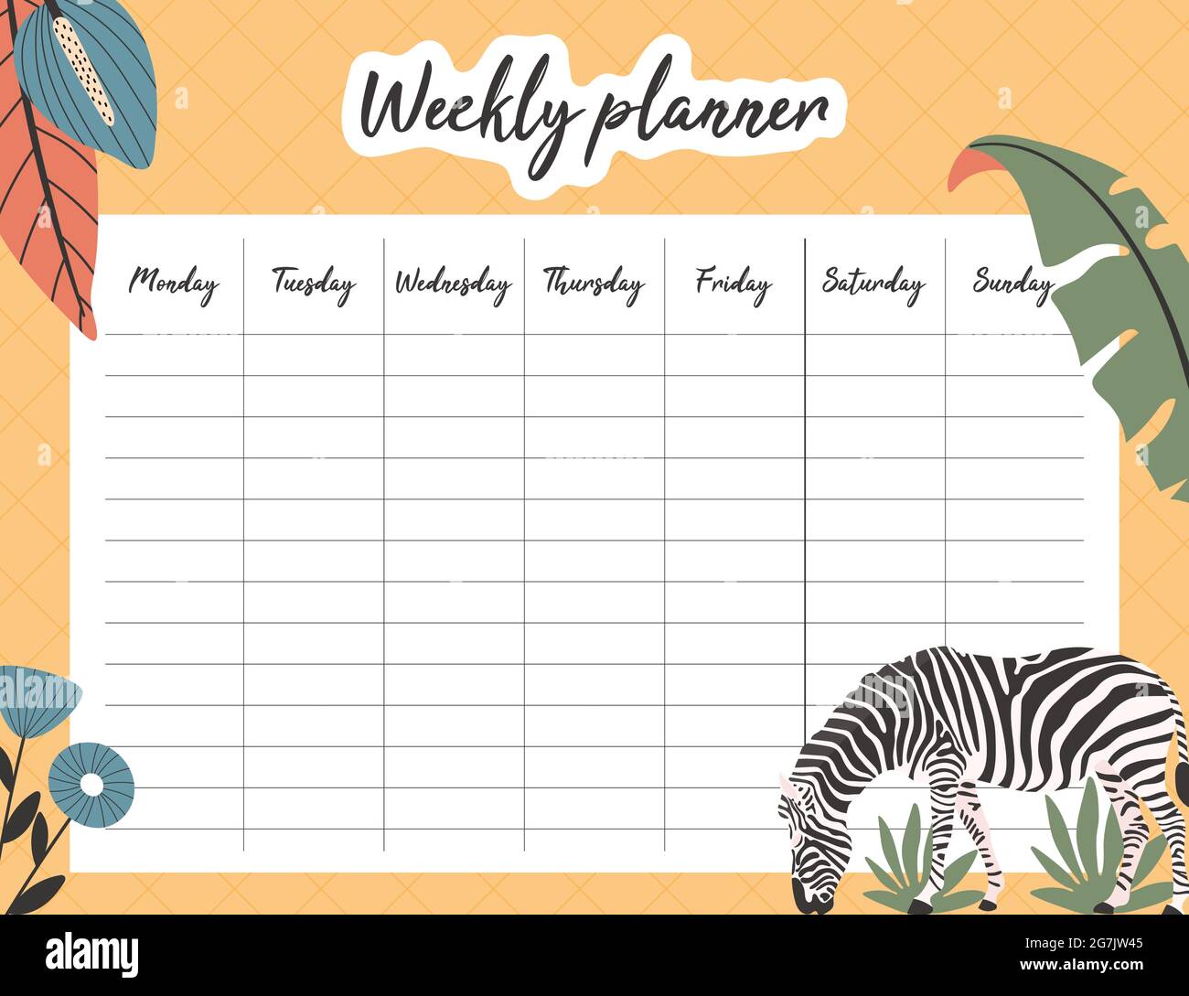 Tropical weekly planner concept. with hand drawn illustrations Stock ...