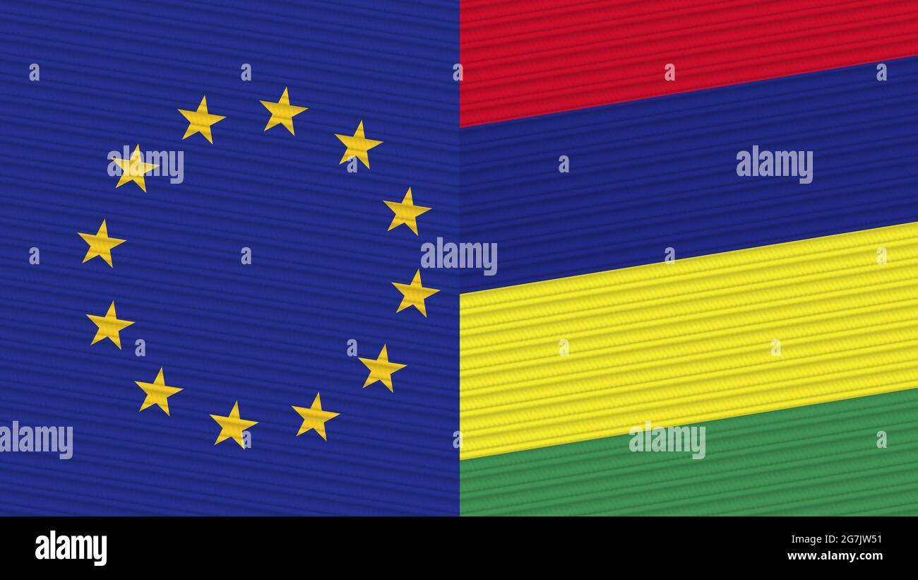 Mauritius and European Union Two Half Flags Together Fabric Texture ...