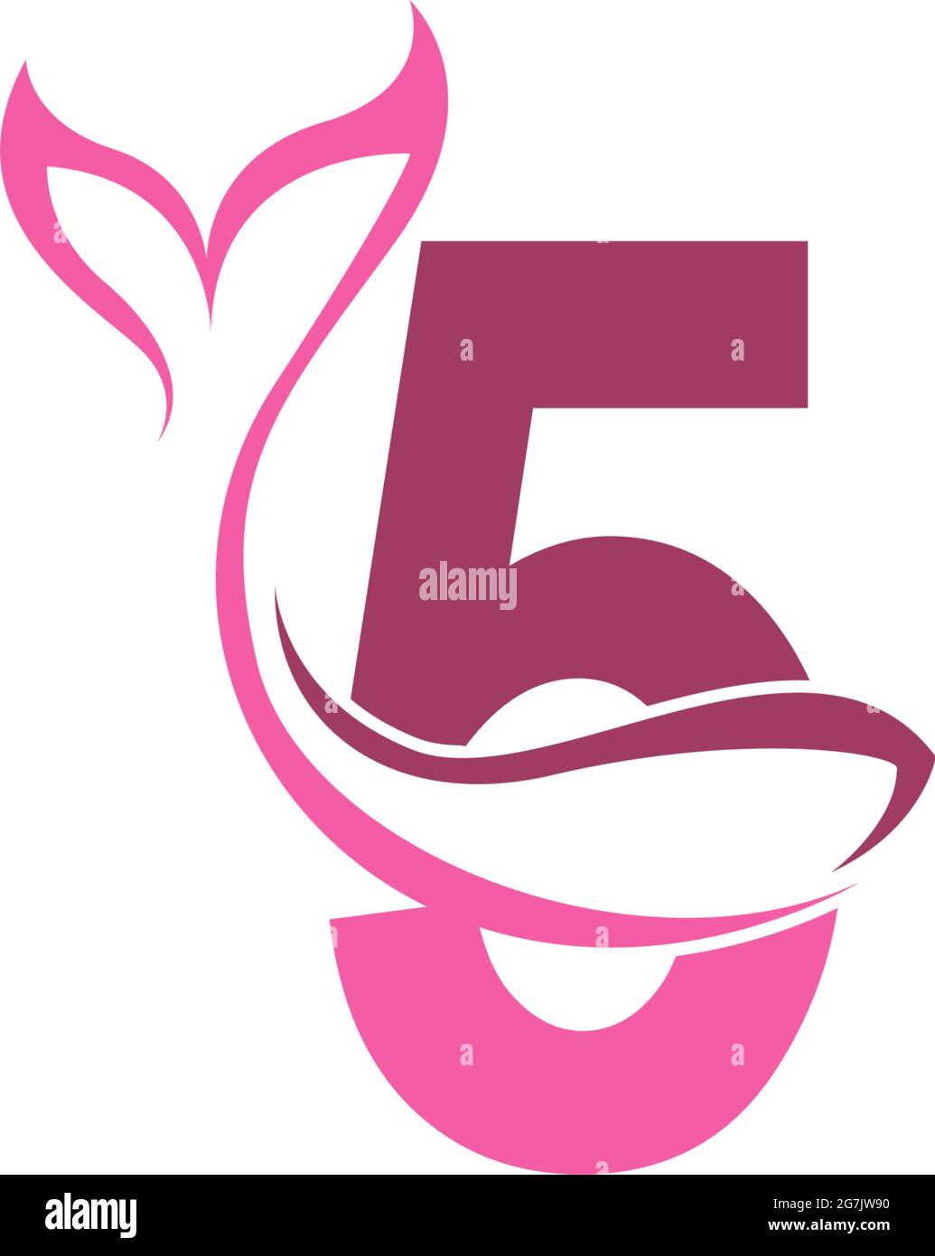 Number 5 with mermaid tail icon logo design template vector Stock ...