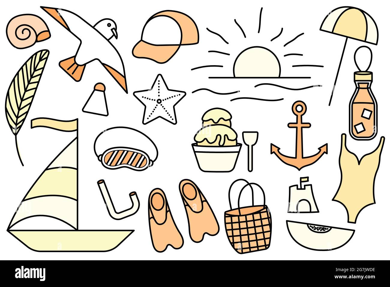 Summer Vacation At The Sea Beach Stuff Collection Of Things For The