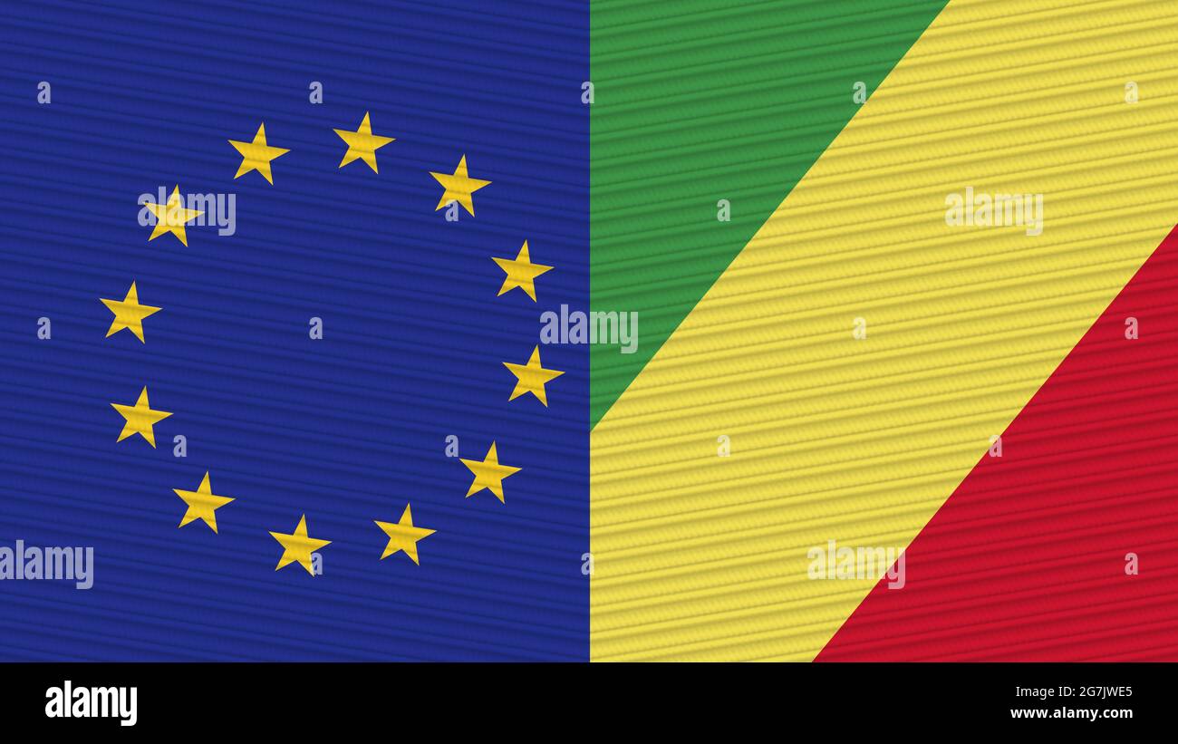 Republic Of The Congo and European Union Two Half Flags Together Fabric ...