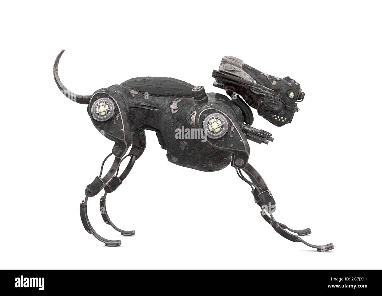 cyber watchman dog in arch back pose side view, 3d illustration Stock ...