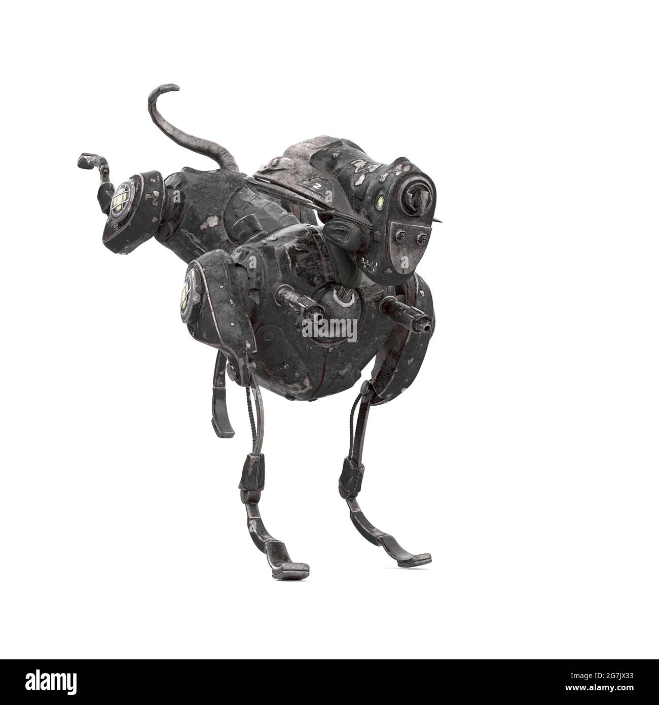 cyber watchman dog is landing after jump, 3d illustration Stock Photo ...