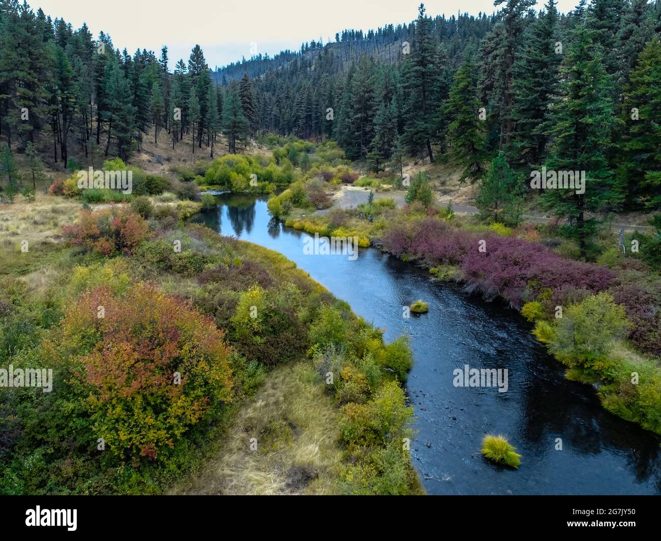 Aerial images of a river in the fall Stock Photo - Alamy