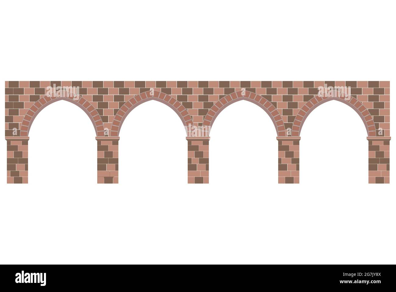 Brick wall with four arches on a white background Stock Photo - Alamy