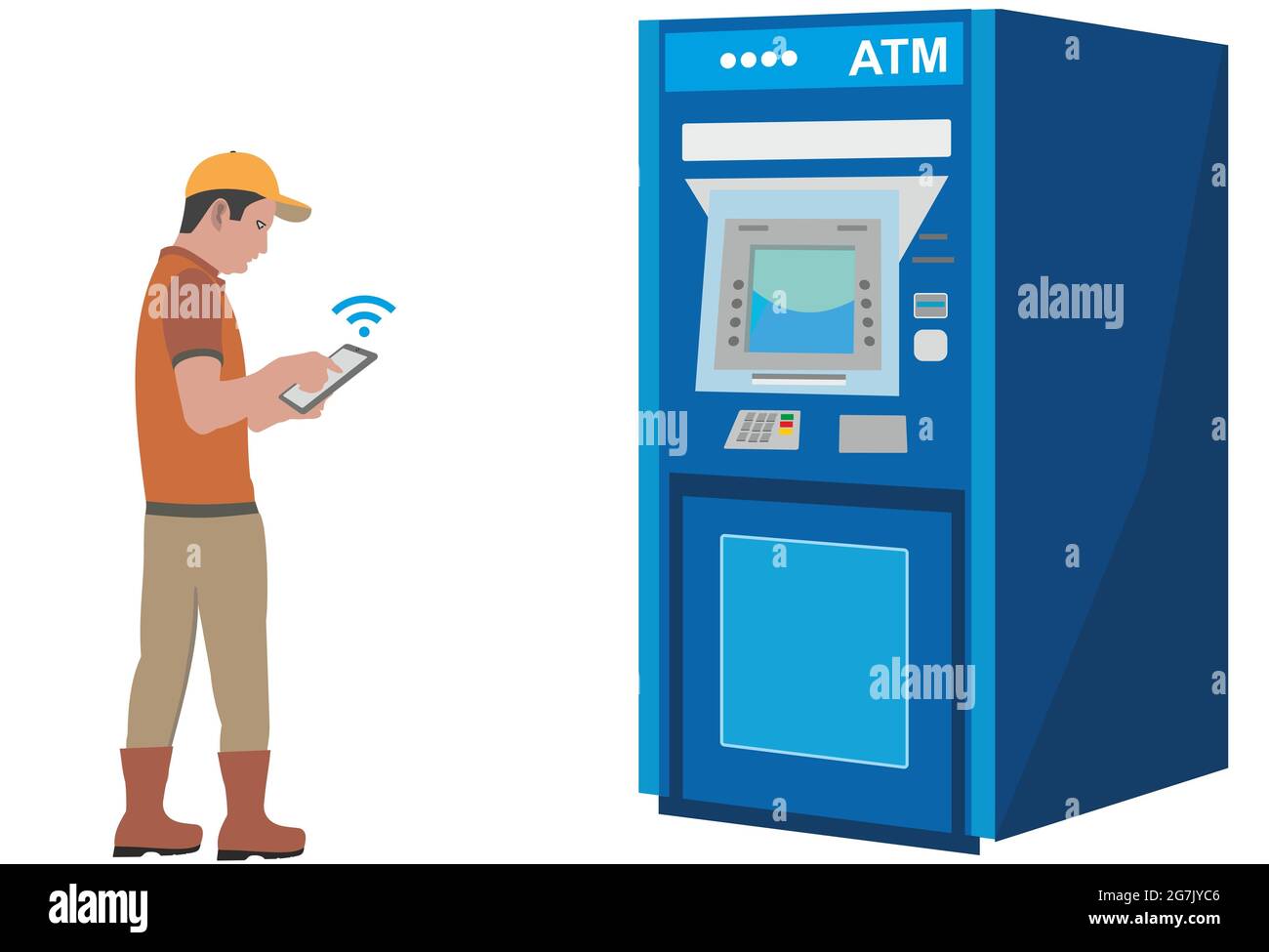 Withdrawing money at the atm with phone Cut Out Stock Images & Pictures ...
