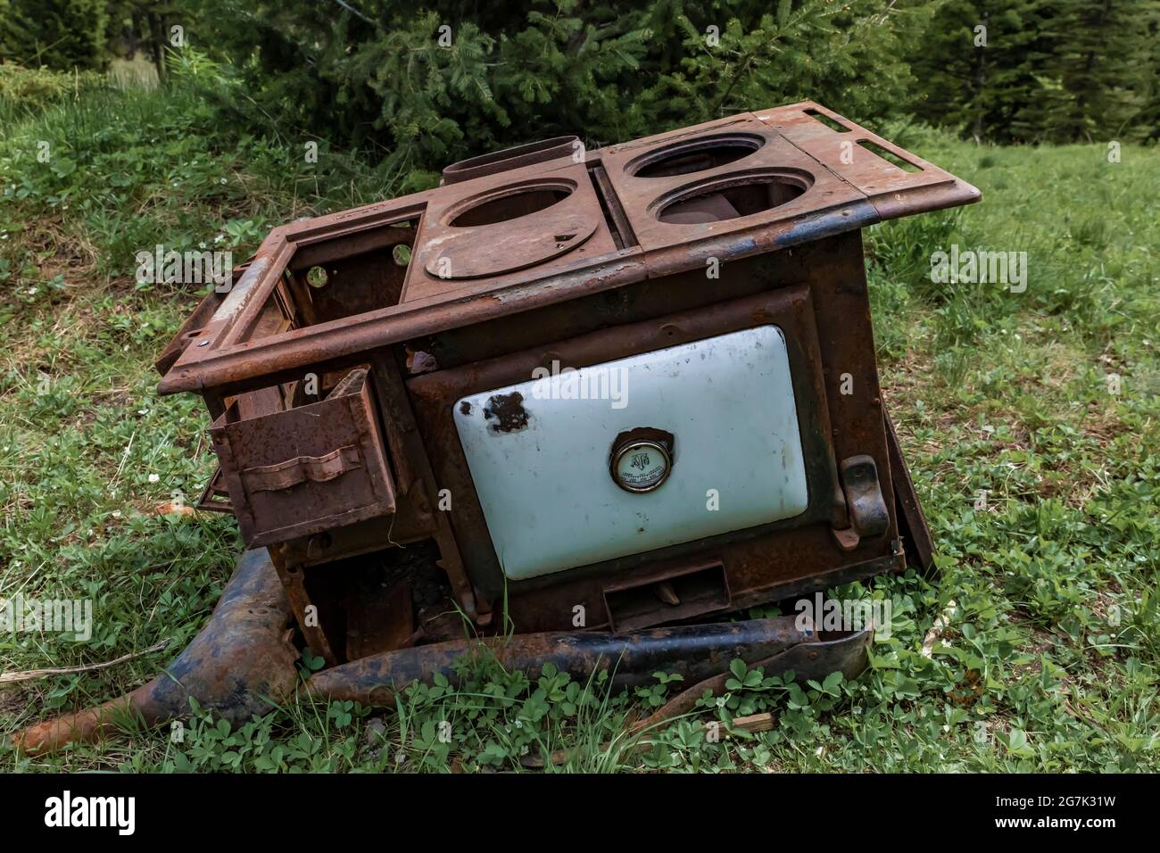 Old kitchen stove in Garnet ghost town, a town once home to gold miners ...