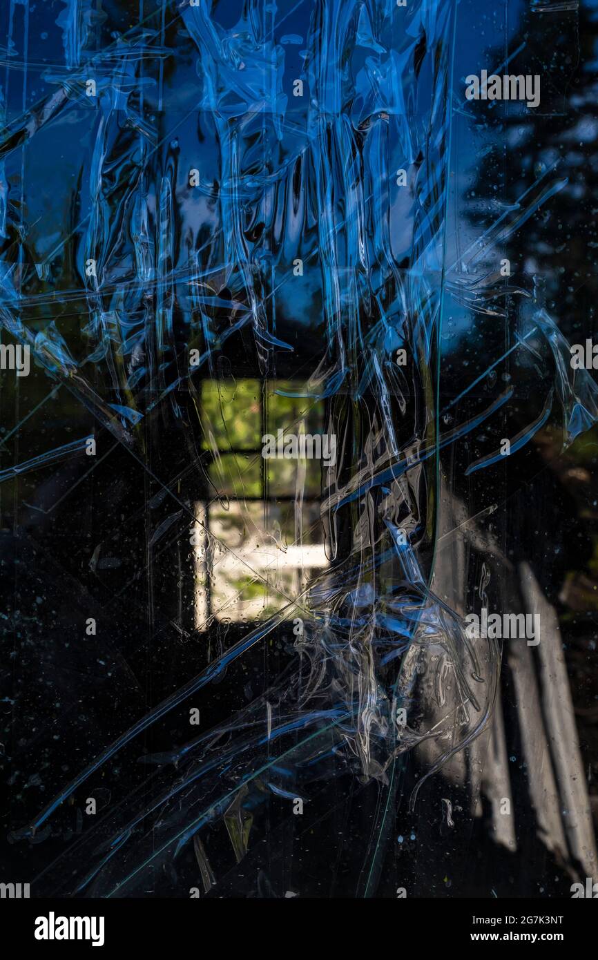 Window reflection on fire warden's log cabin near the ghost town of ...