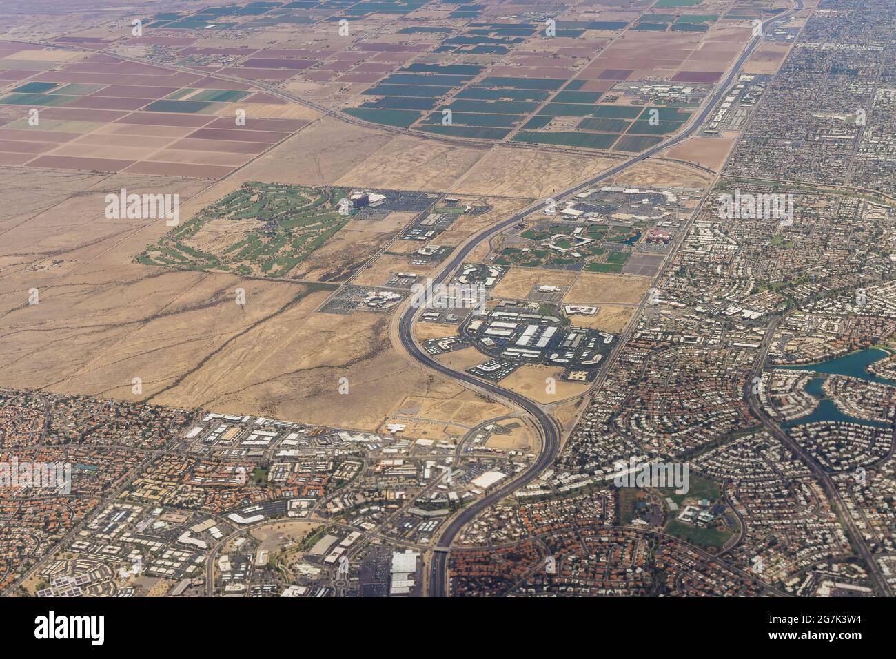 Aerial view of downtown skyline Phoenix, Arizona looking to the ...