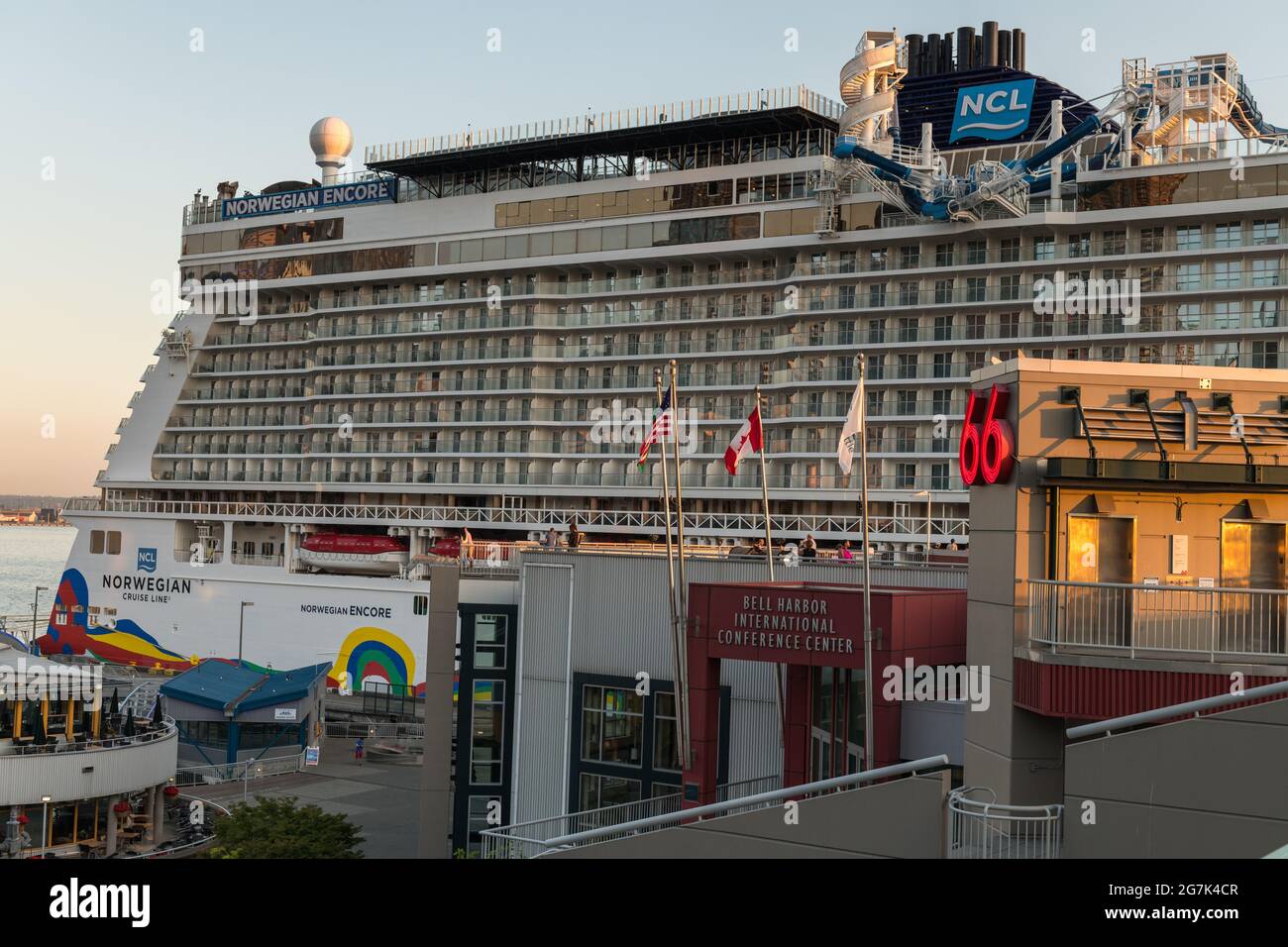 Seattle, USA. 14th Jul, 2021. The first cruise ship stopping in Seattle ...