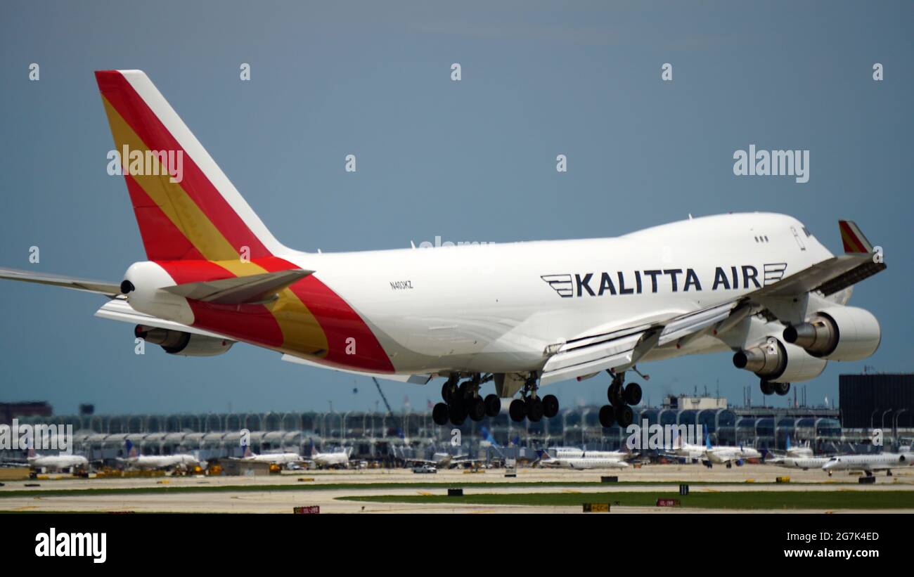 CHICAGO, UNITED STATES - Jul 02, 2021: The Kalitta Air Boeing 747 cargo ...