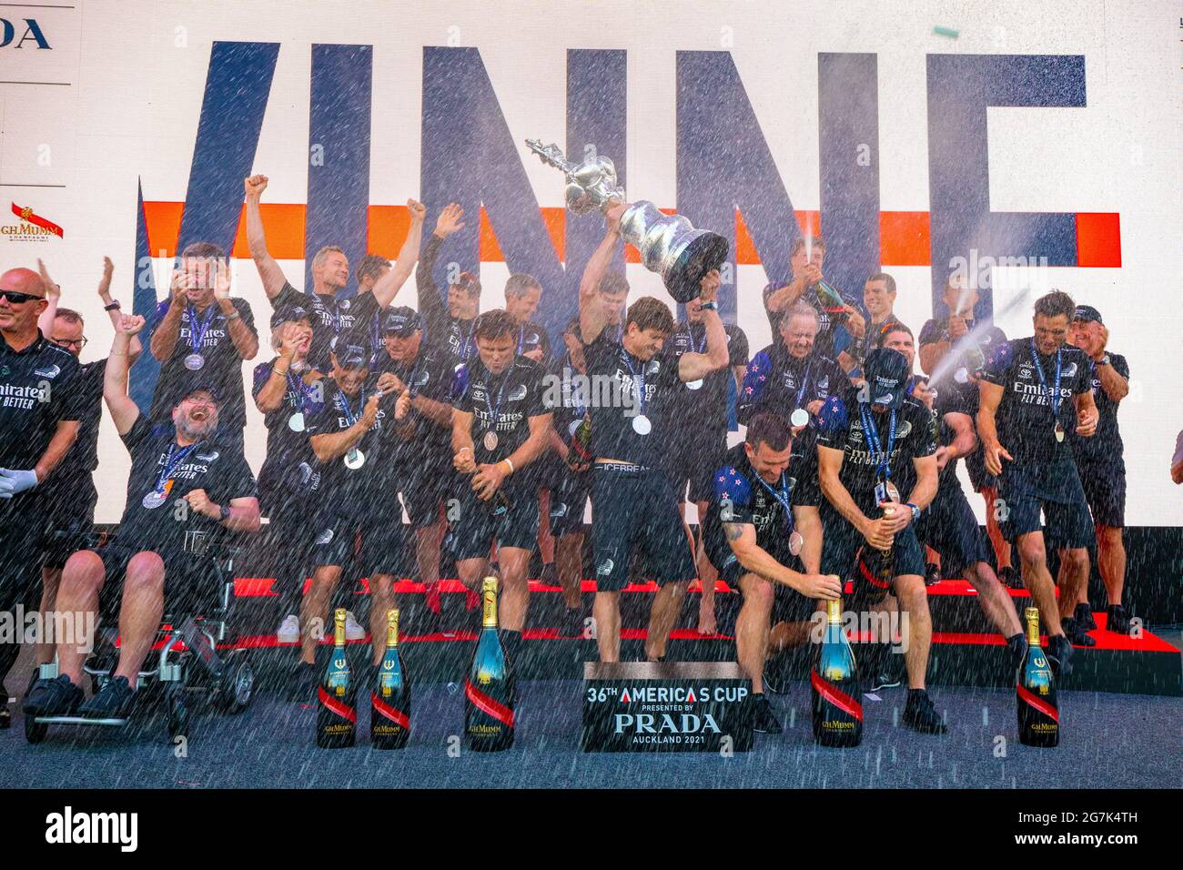 Emirates Team New Zealand (NZ) Skipper/Helmsman Peter Burling, holding ...