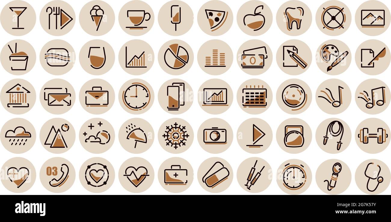 Hobbies and daily life icons on white background - Vector illustration ...