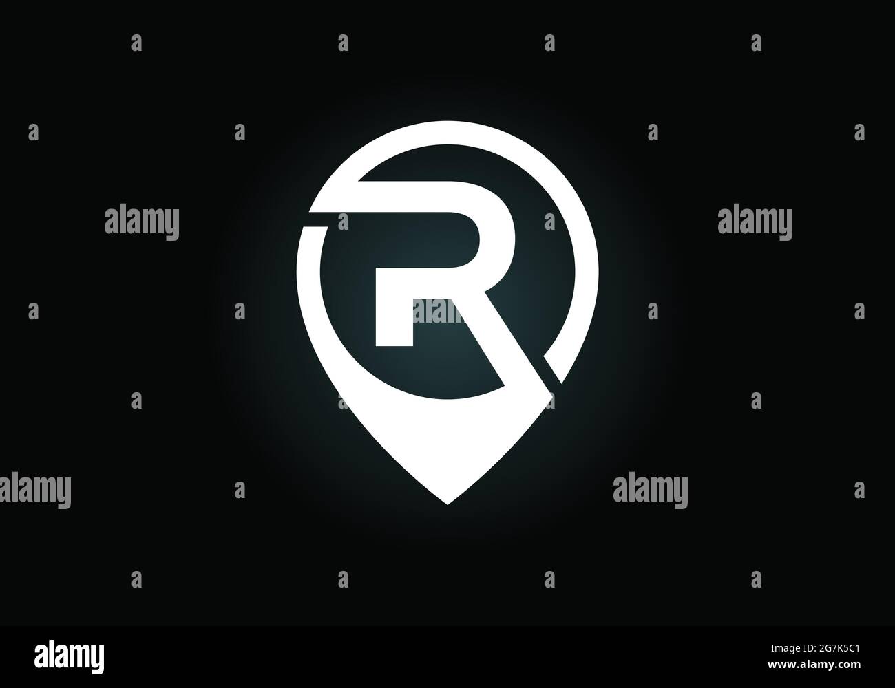 Initial R monogram letter alphabet with location icon pin sign. Font ...