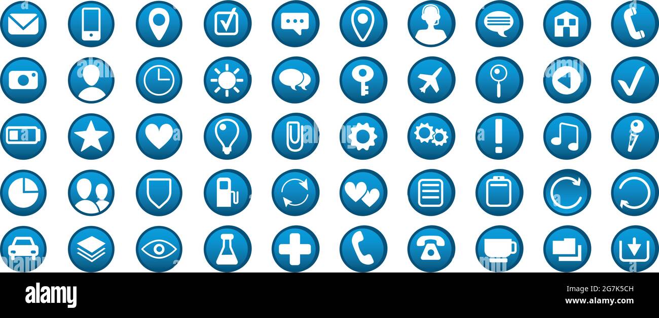 Selection of round business icons on white background - Vector ...