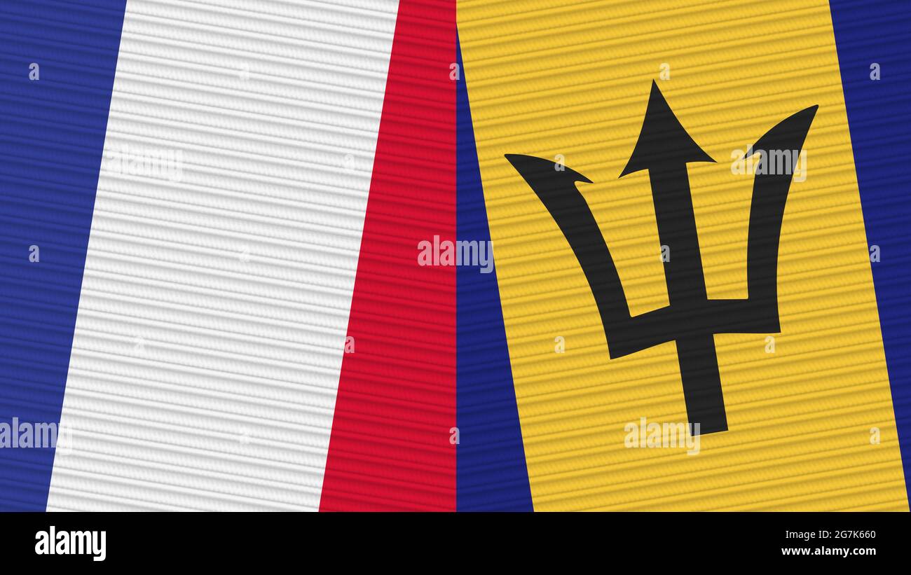 Barbados and France Two Half Flags Together Fabric Texture Illustration ...