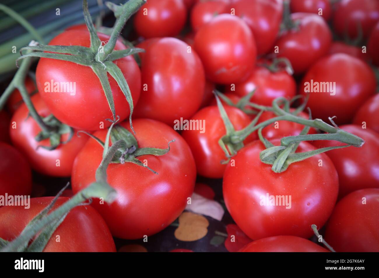 Closeup of the ripe red juicy tomatoes in the market Stock Photo - Alamy