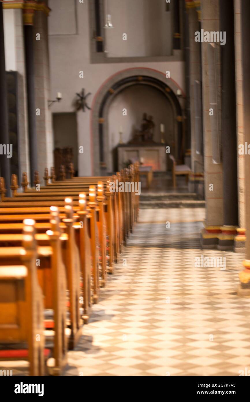 Interior of the cathedral and pews Stock Photo - Alamy