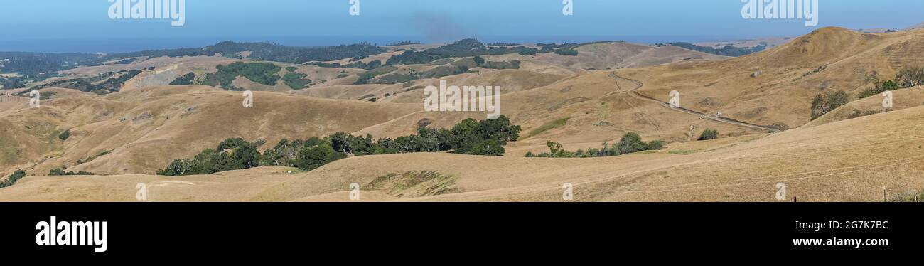 Cambria, CA, USA - June 8, 2021: Panorama landscape on Back country ...