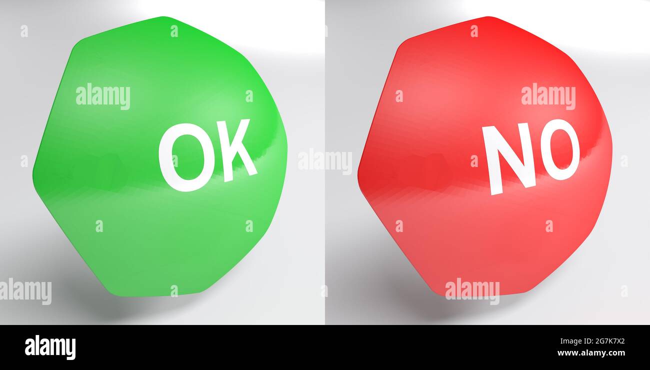 Green OK and Red NO icons isolated on white background - 3D rendering ...