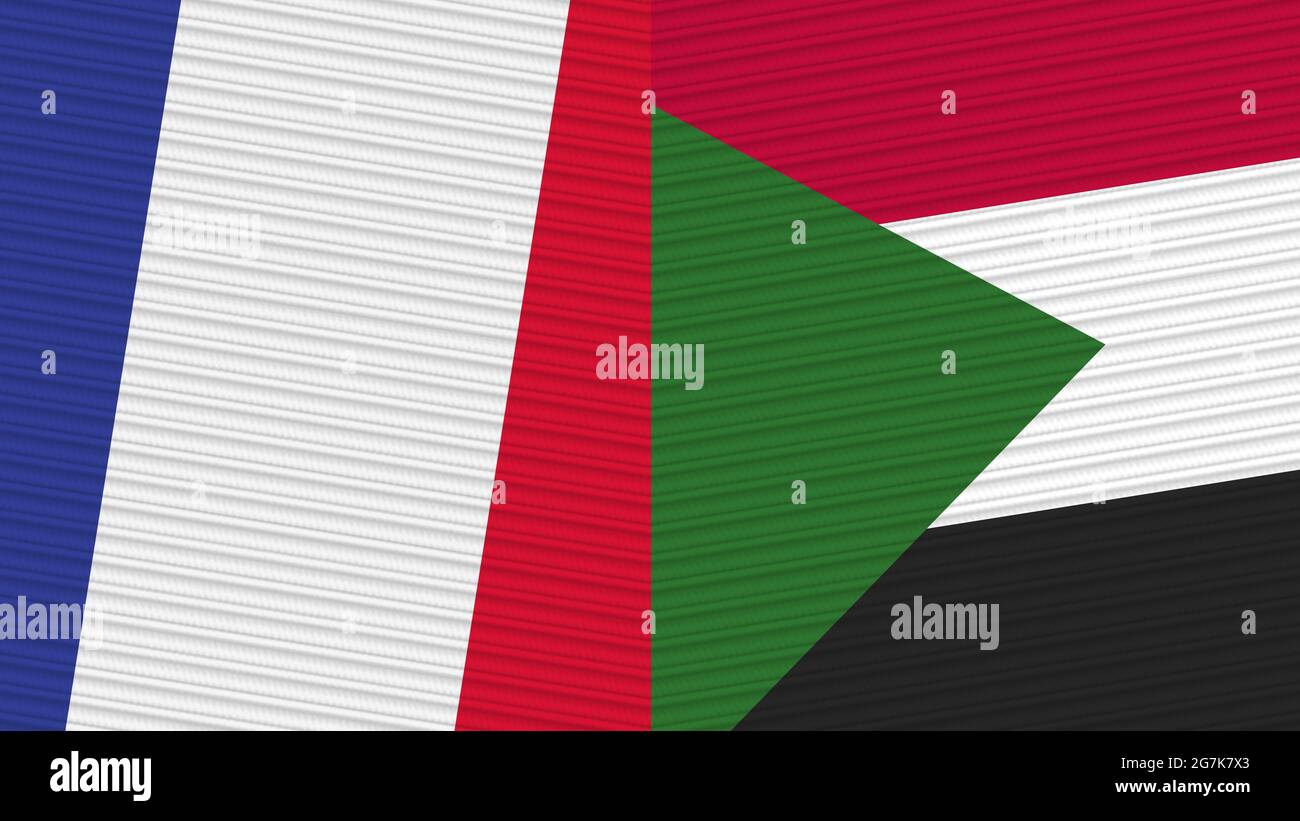 Sudan and France Two Half Flags Together Fabric Texture Illustration ...