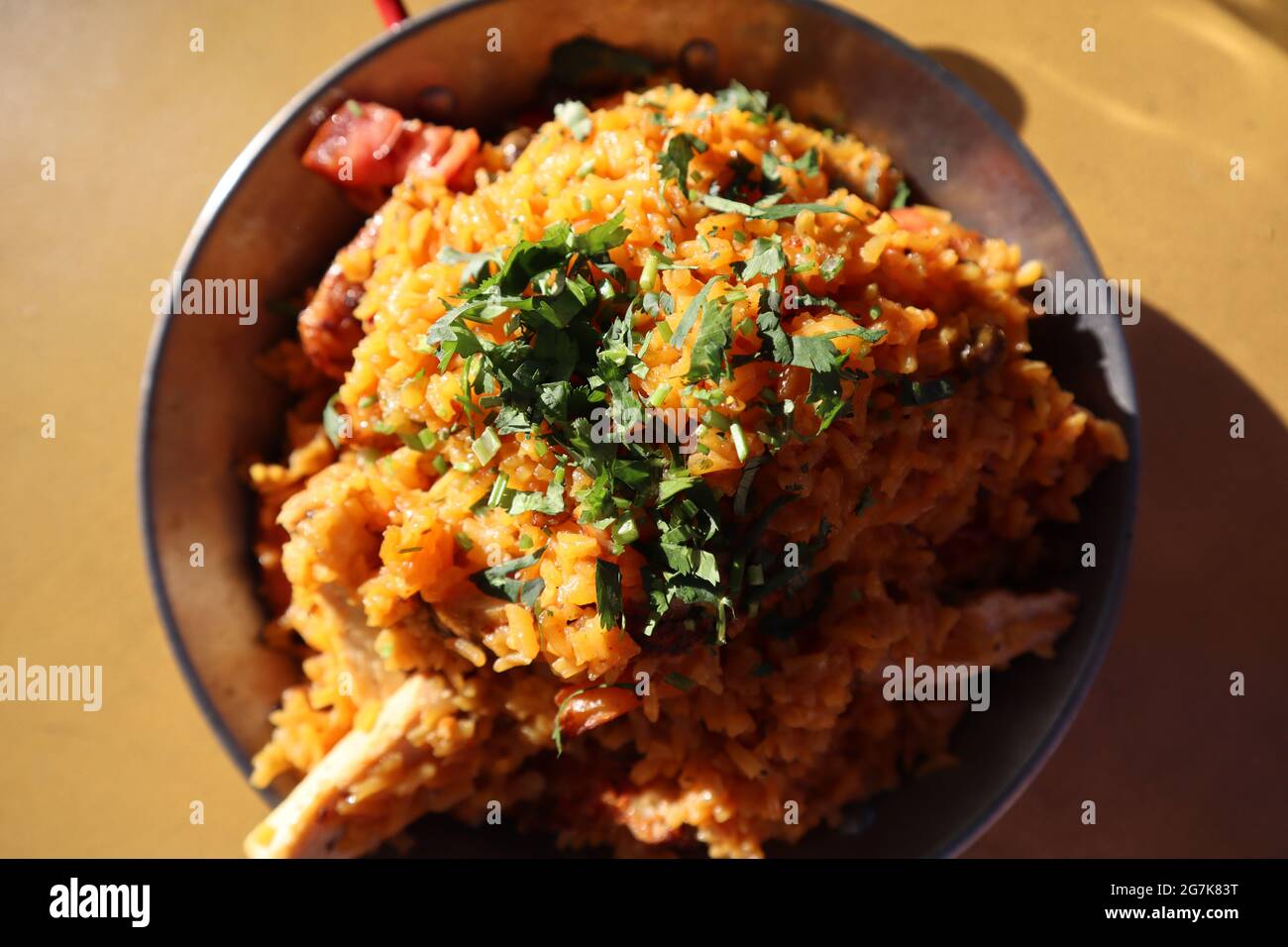 Top view of a paella dish at a restaurant in Phoenix, Arizona Stock ...