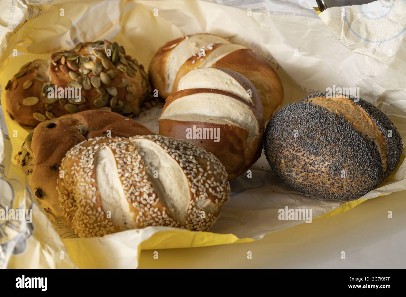 Closeup shot of different types of freshly baked sourdough Stock Photo ...