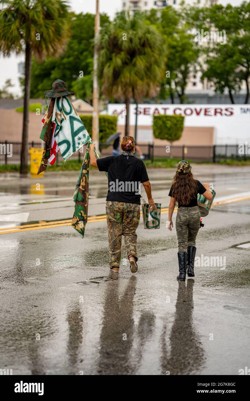 Miami, FL, USA - July 14, 2021: SOS Cuba protests on the streets of ...