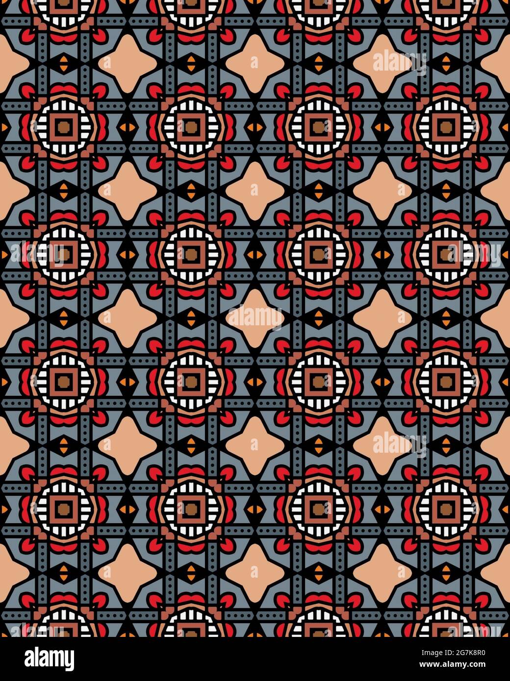 Illustration of a seamless tile pattern with ornaments in red, gray ...