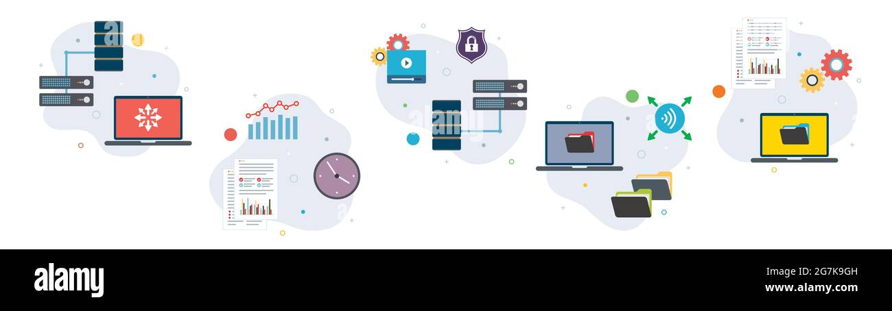 Computer, network, wireless, connection, server and data icons. Concepts of computer network ...