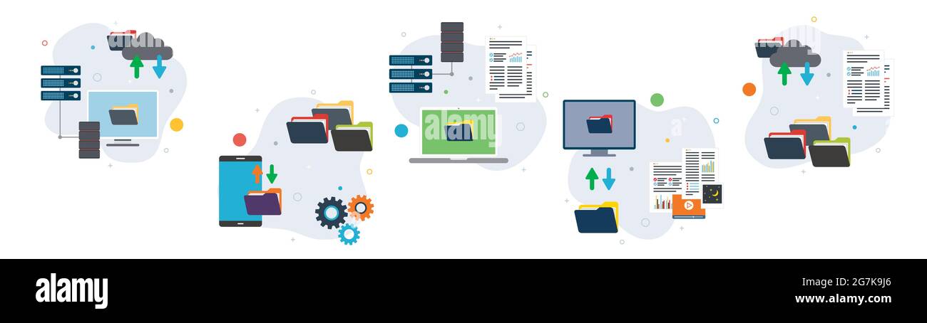 Computer, backup, report, data and cloud computing icons. Concepts of backup cloud computing ...