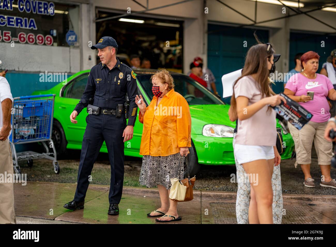 Miami, FL, USA - July 14, 2021: SOS Cuba protests on the streets of ...