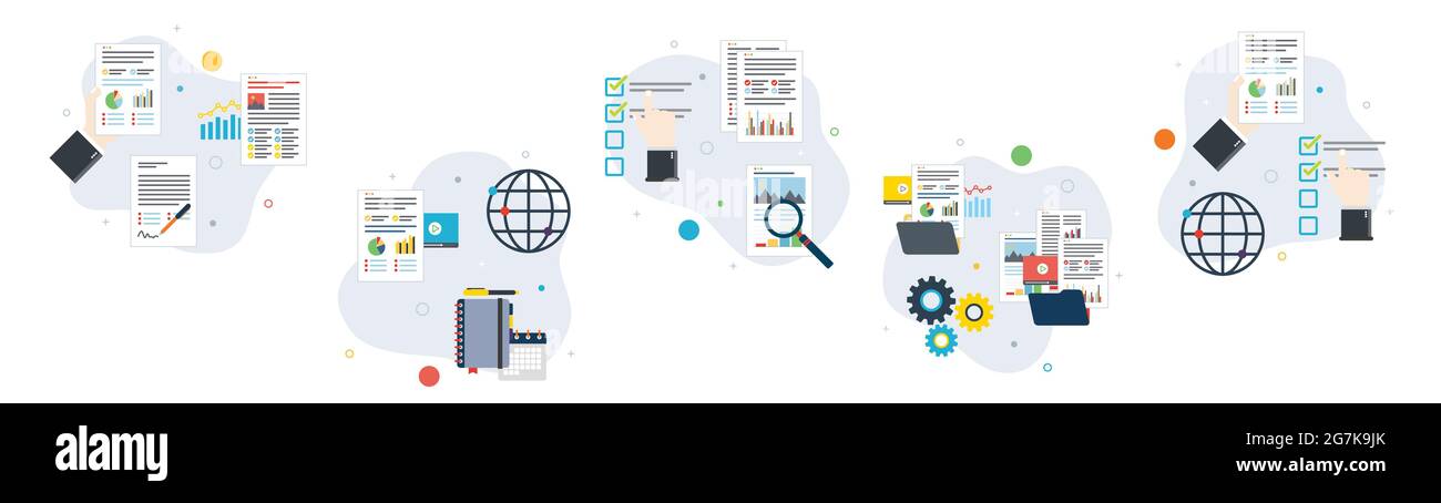 Business, paperwork, management, report and organization icons ...