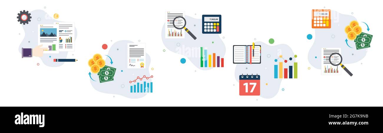 Financial, tax, investment, statistic and profit icons.Concepts of ...