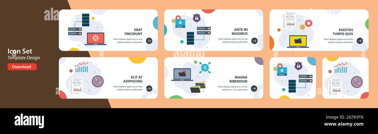 Web banners template in vector with icons of computer network, documents organization , video ...