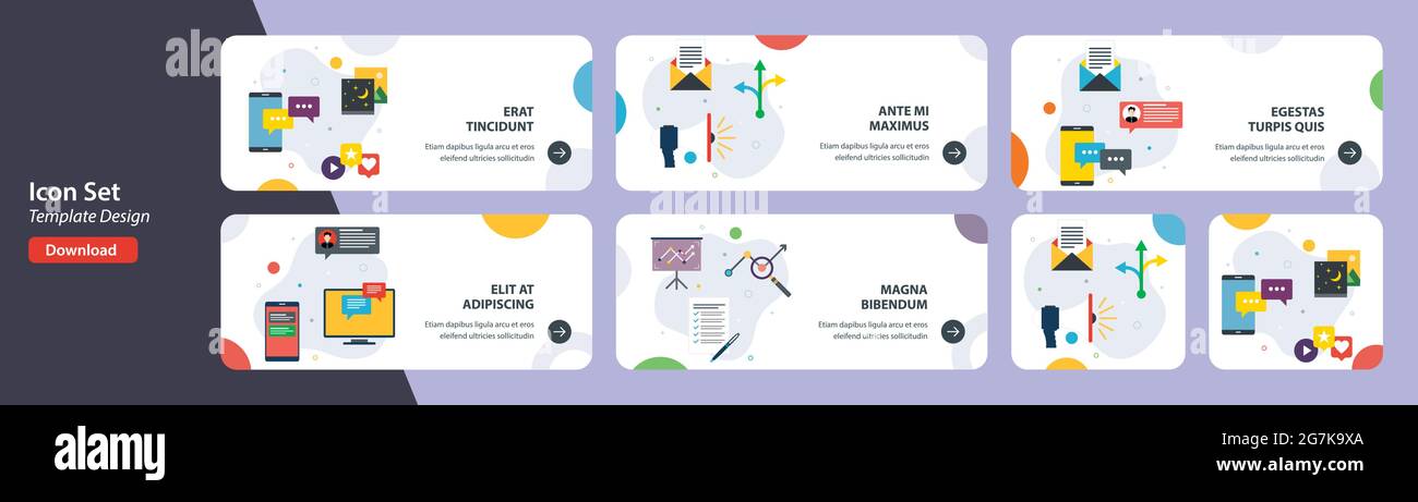 Web banners template in vector with icons of mobile communication ...