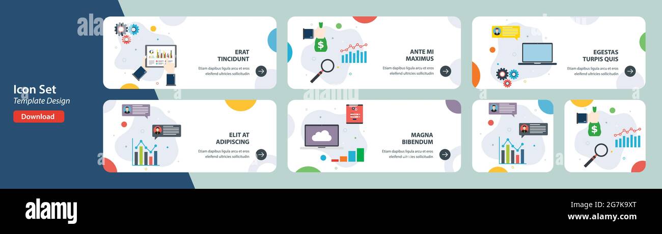 Web banners template in vector with icons of report market, gains ...