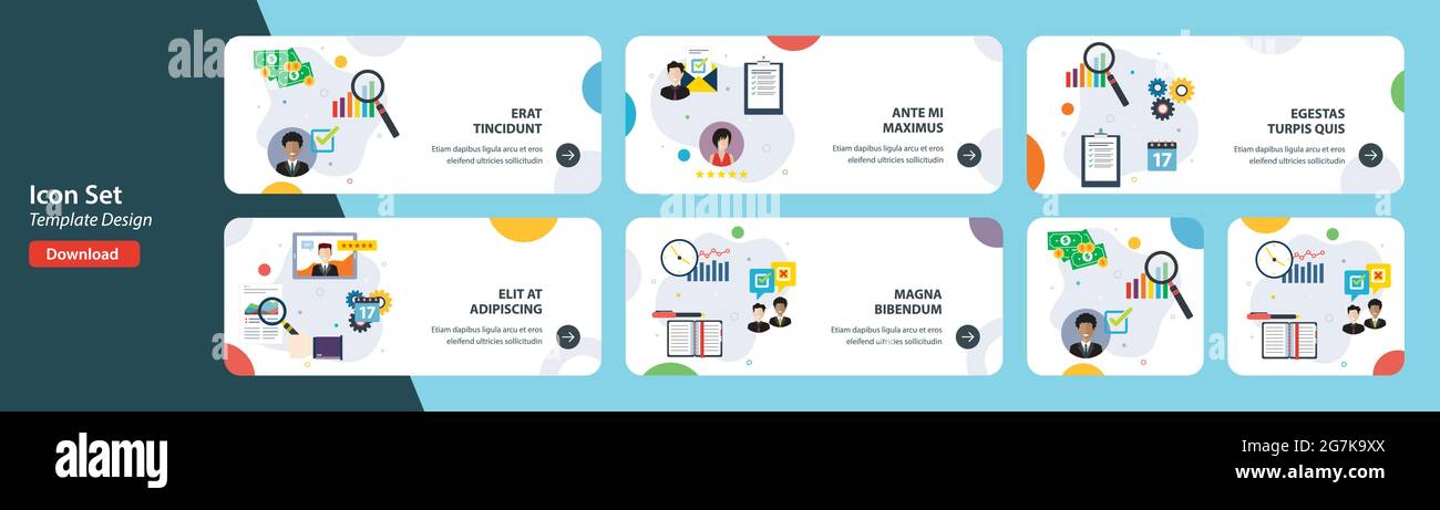 Web banners template in vector with icons of evaluation financial ...