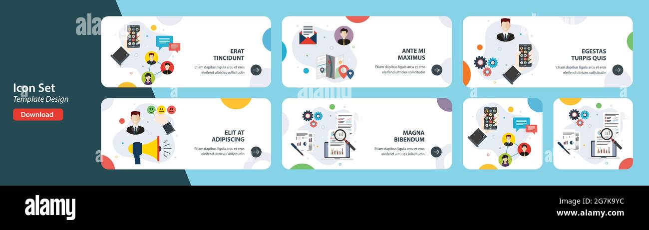Web banners template in vector with icons of social marketing ...