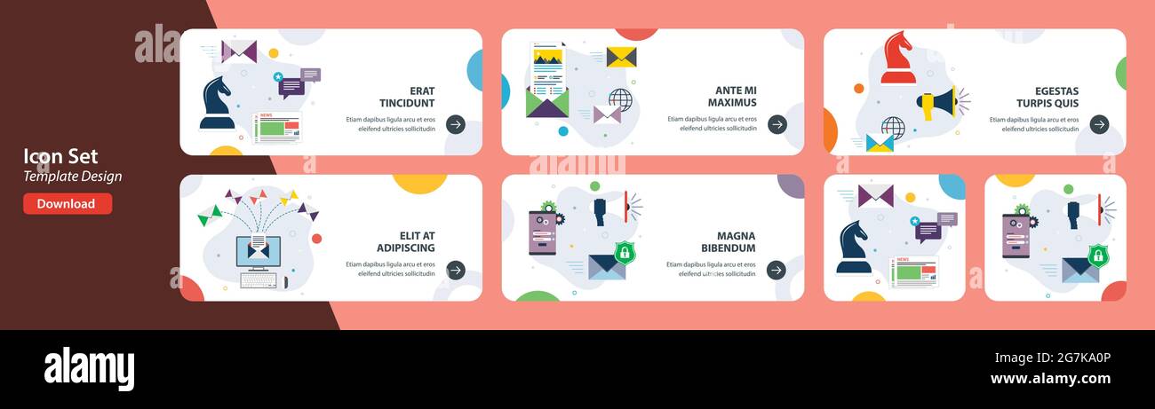 Web banners template in vector with icons of communication, strategy ...