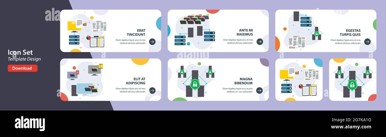Web banners template in vector with icons of data network, computer server, storage technology ...