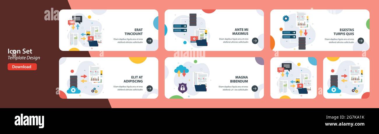 Web banners template in vector with icons of file sharing, shared documents, data backup and ...