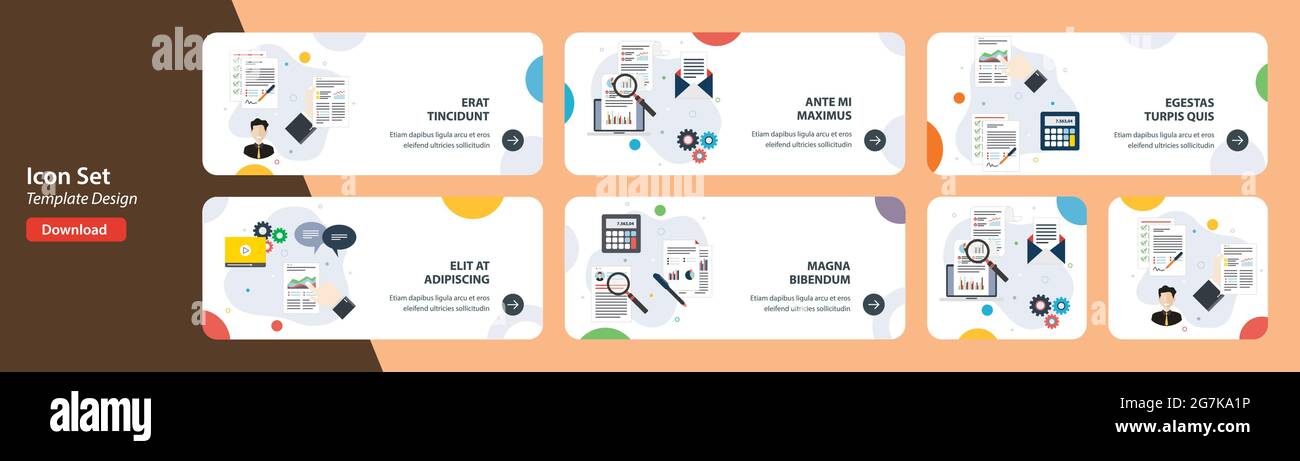 Web banners template in vector with icons of business document ...