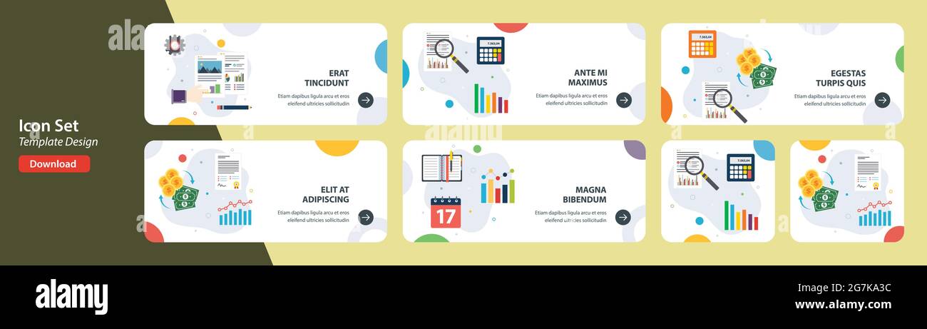 Web banners template in vector with icons of financial statistics, tax ...
