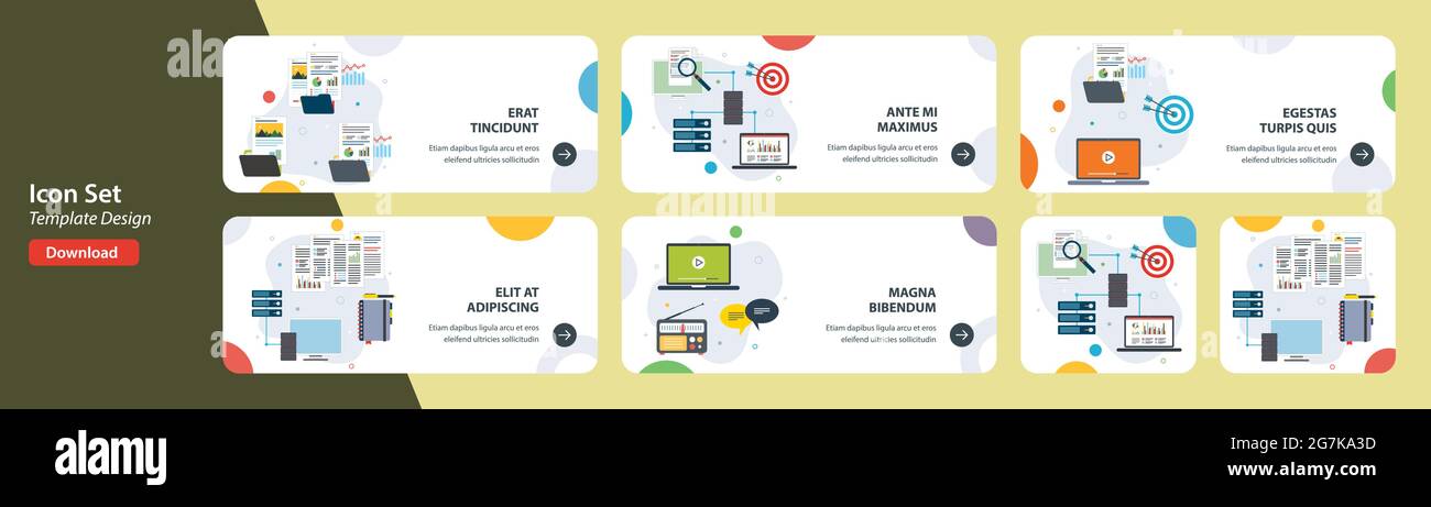 Web banners template in vector with icons of file connection, document backup, sharing equipment ...