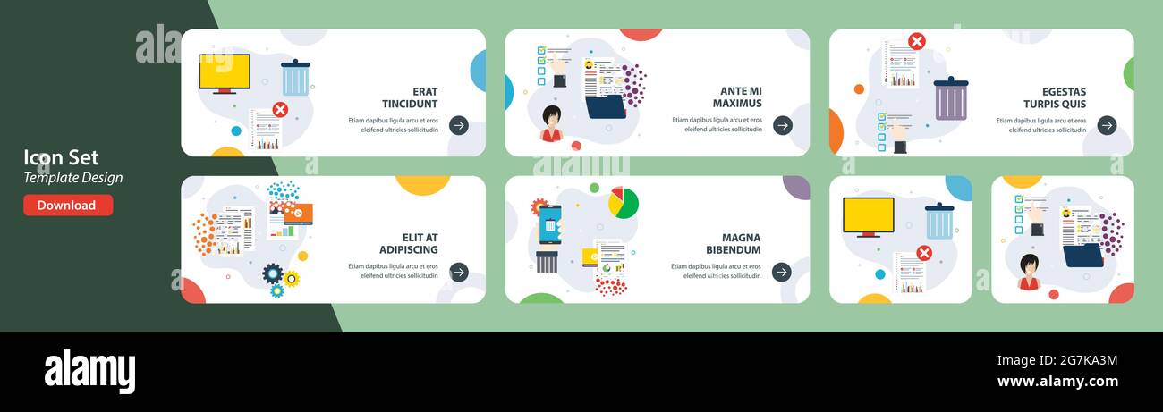 Web banners template in vector with icons of deleting files, delete documents, computer trash ...