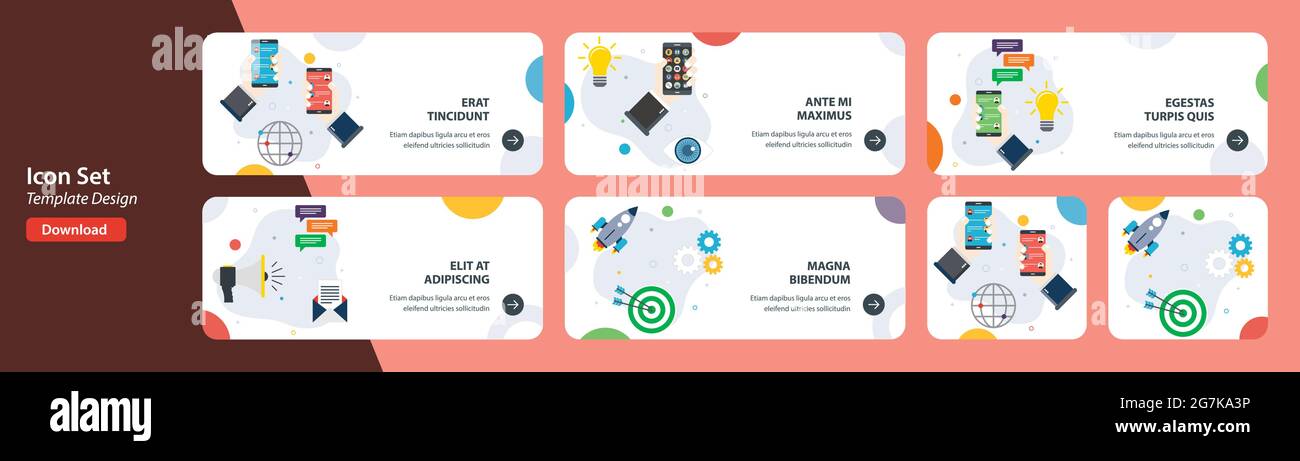 Web banners template in vector with icons of message app, communication ...