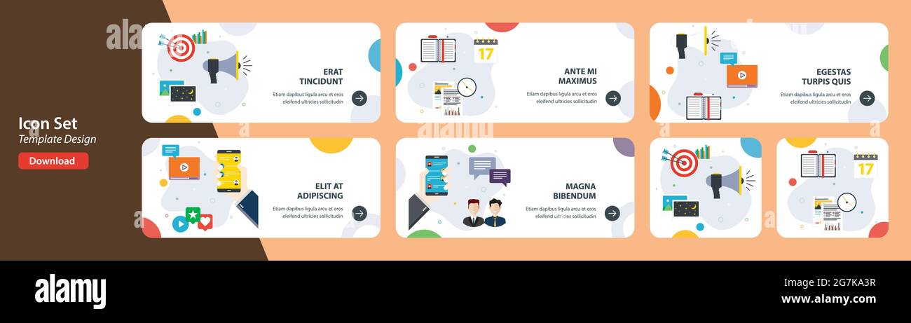 Web banners template in vector with icons of social media, data ...